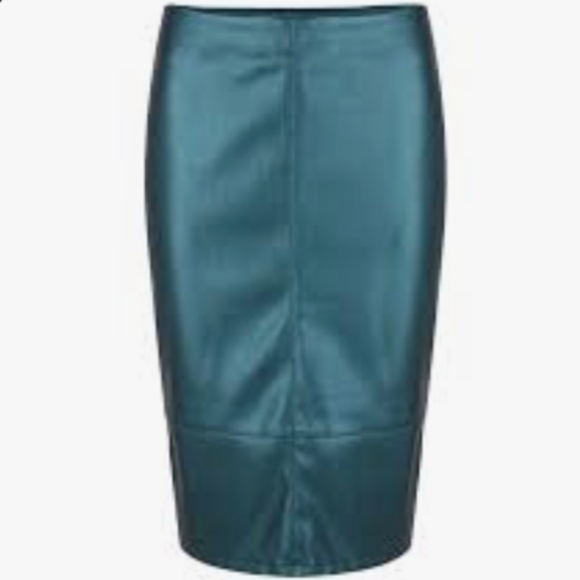 ESQUALO | Skirts | Esqualo Teal Sheen Vegan Leather Pencil Skirt | Poshmark
